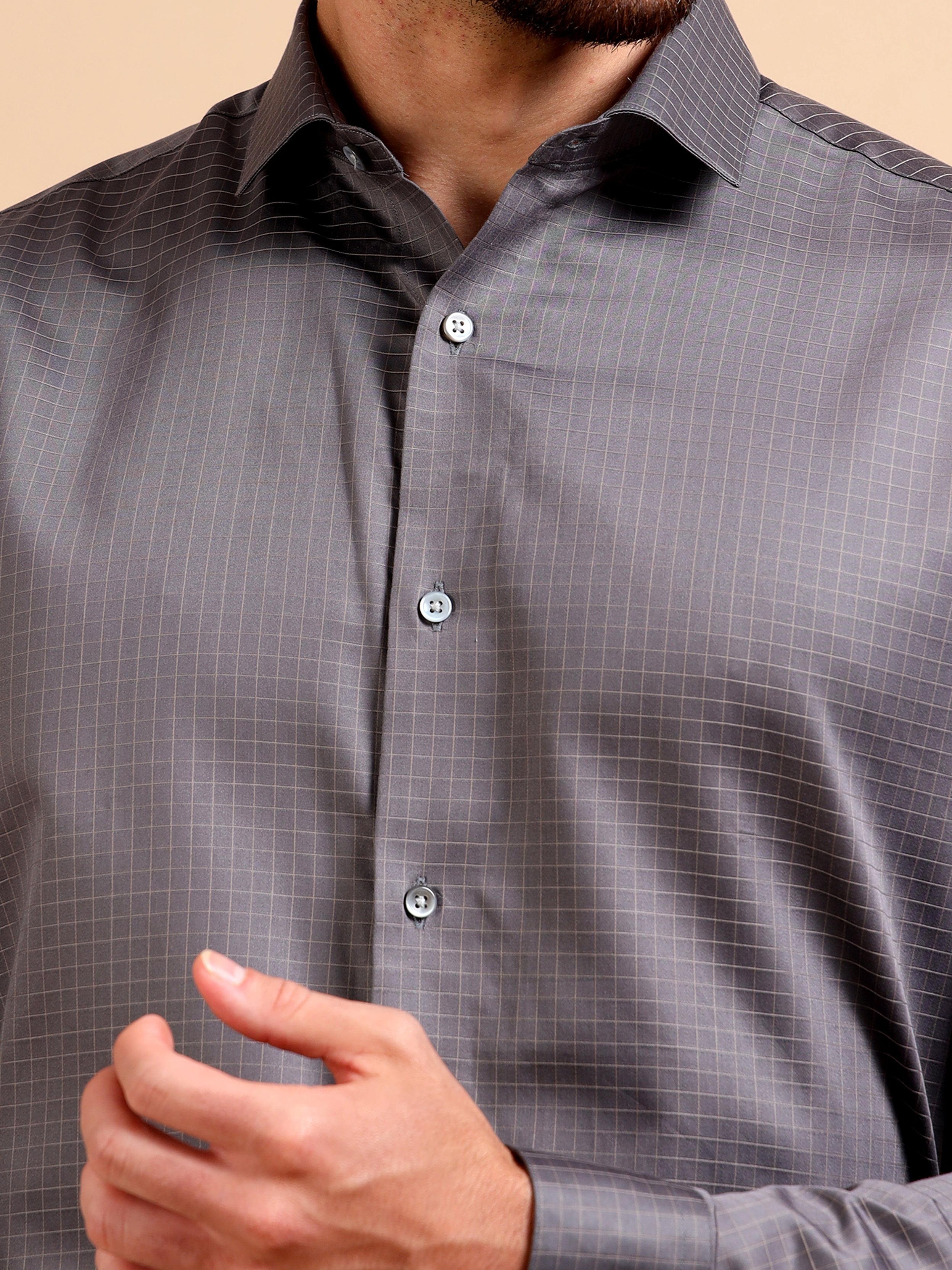 Neutral Grey Formal Check Shirt – Kaapus