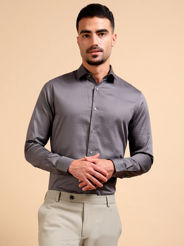 Neutral Grey Formal Check Shirt – Kaapus