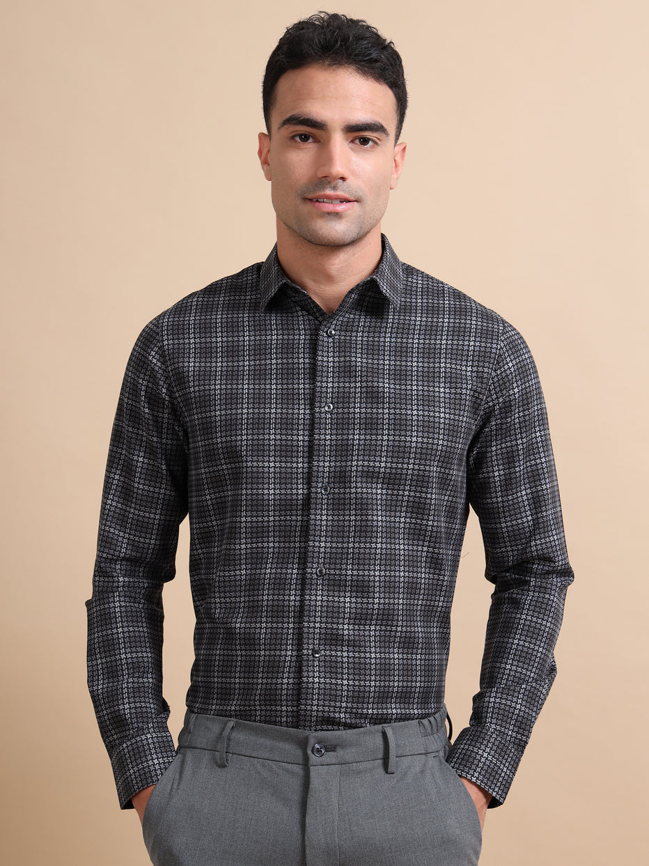 Compelling Black Check Jacquard Shirt – Kaapus
