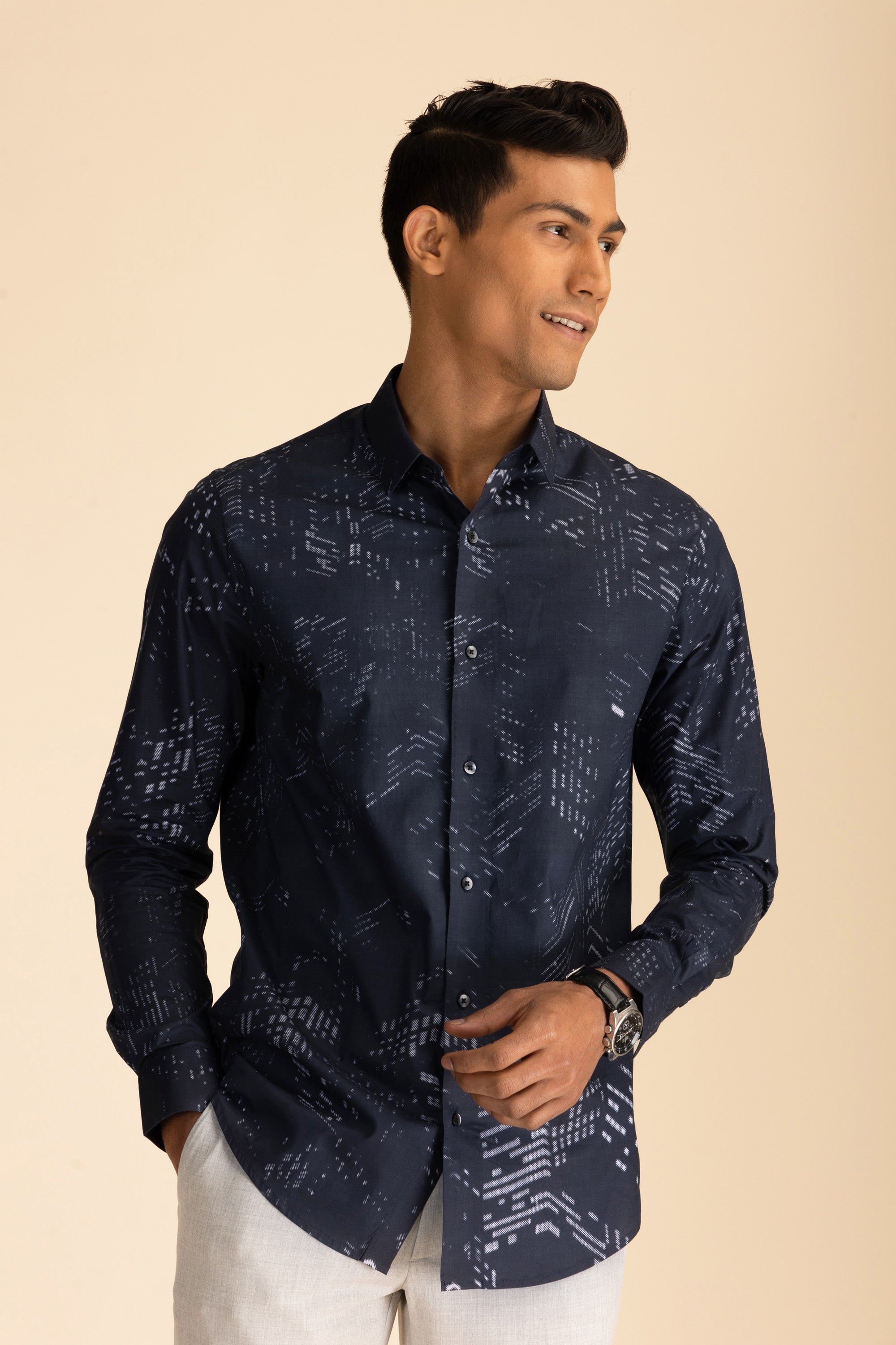 Full Sleeves Navy Block Print Shirt EOSS – Kaapus