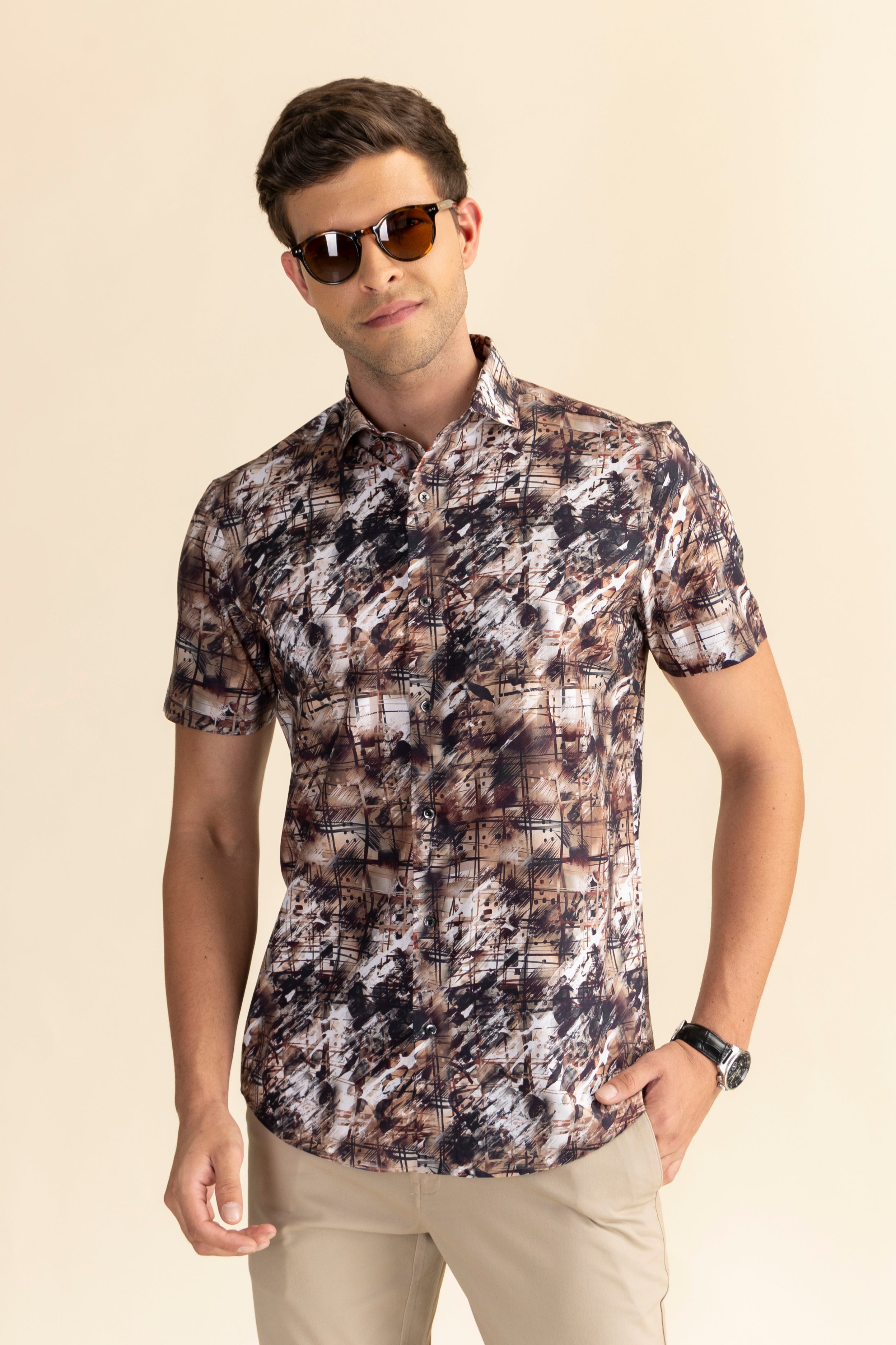 Half Sleeves Timber Print Shirt EOSS – Kaapus